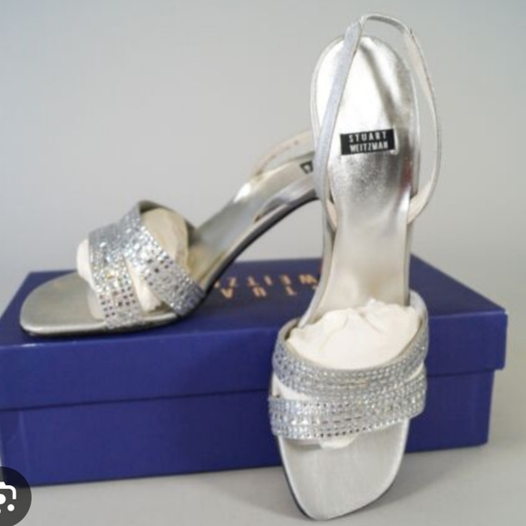 Stuart Weitzman | Shoes | Stuart Weitzman Silver Womens Slingback Heels ...